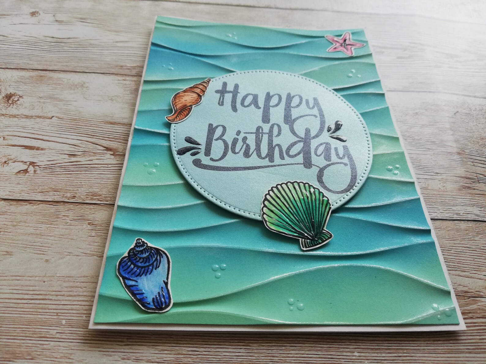 Handmade Under the Sea Card With Shells. Hand Colored Background With ...
