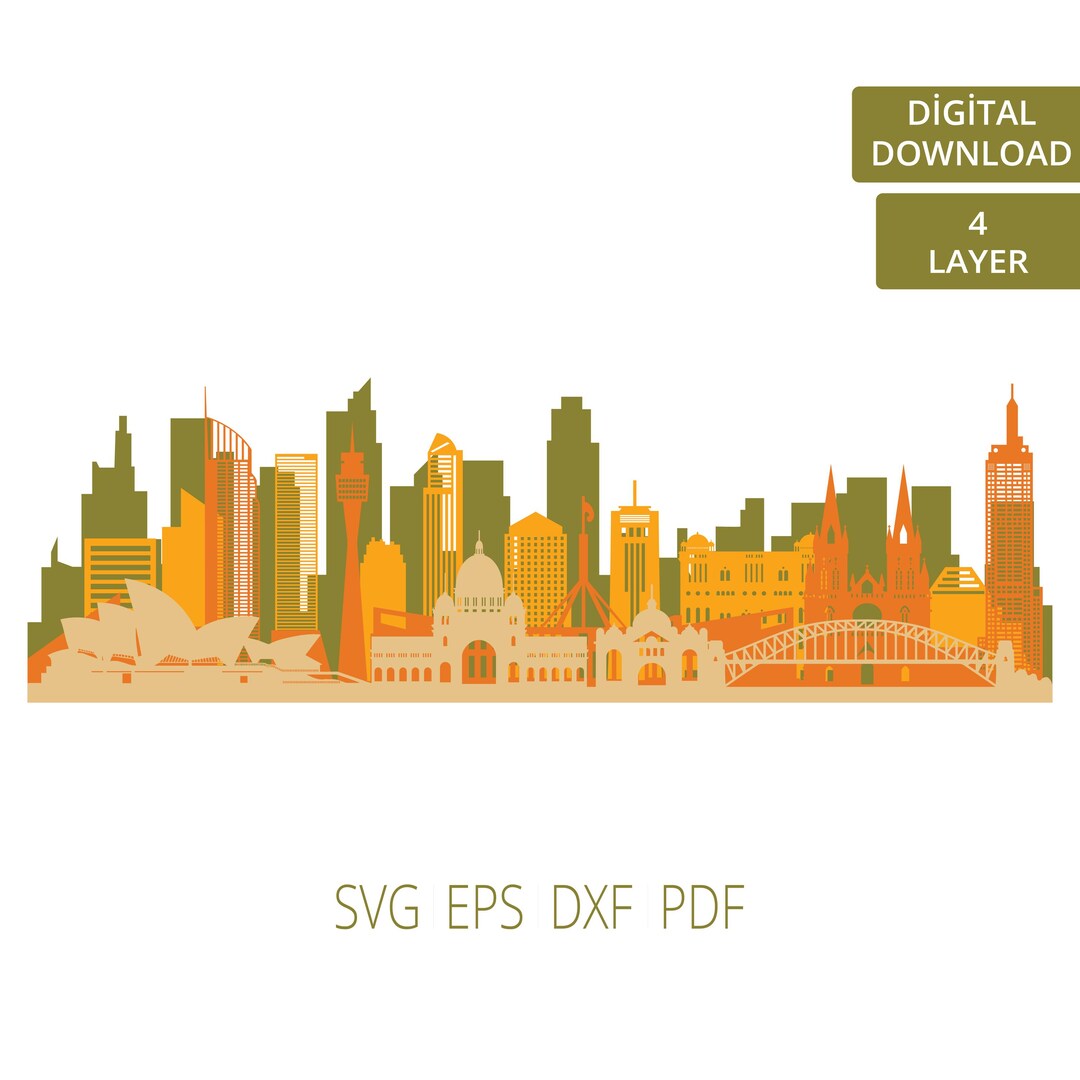 Australia 4 Layer Svg | Sydney Skyline Svg | Melbourne Layered City Svg ...