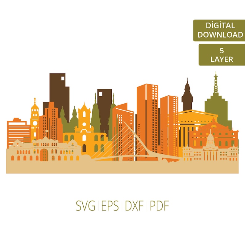 Argentina 5 Layer Svg | Argentina Skyline Svg | Layered City Svg ...