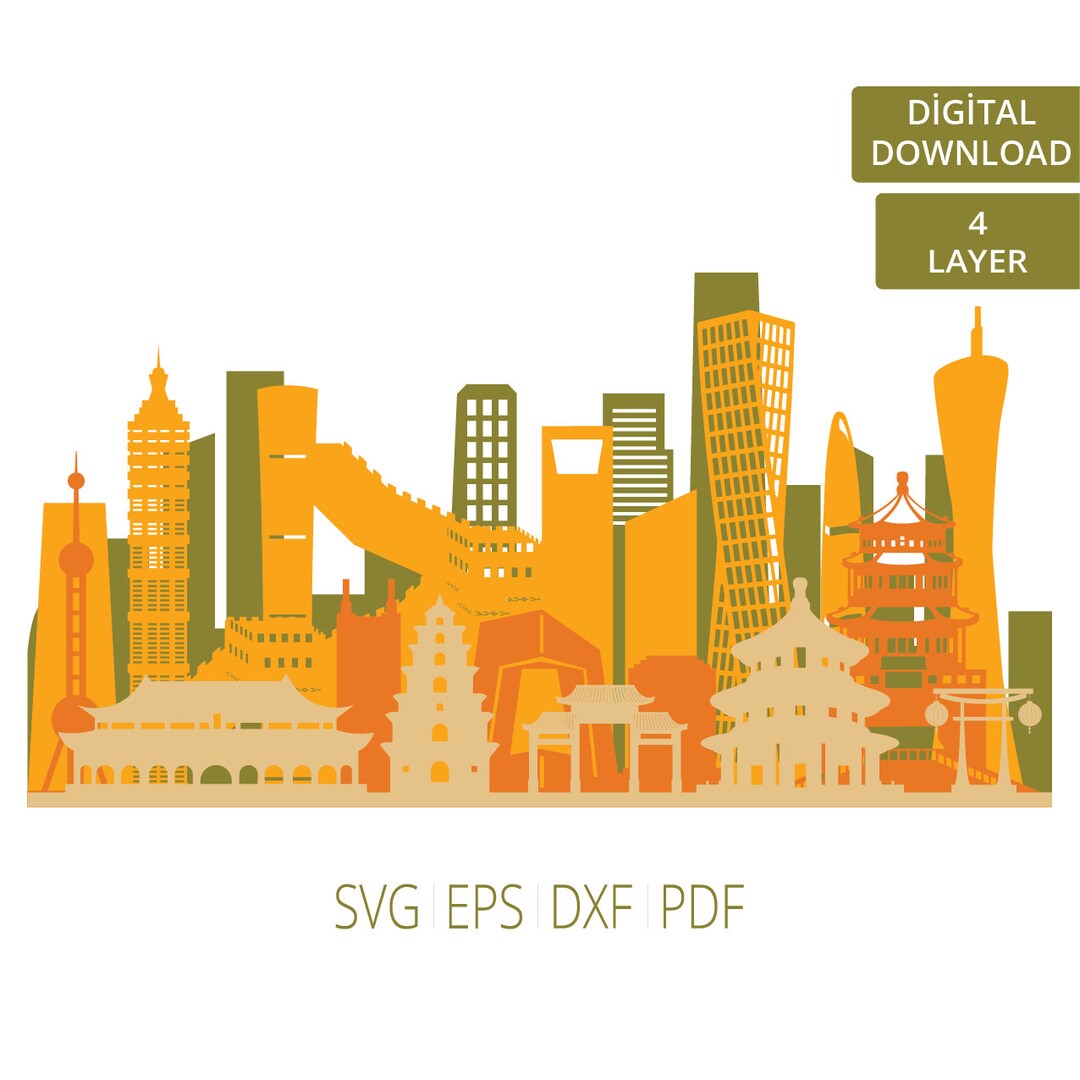 China 4 Layer Svg | China Skyline Svg | Layered City Svg | Laser Cut ...