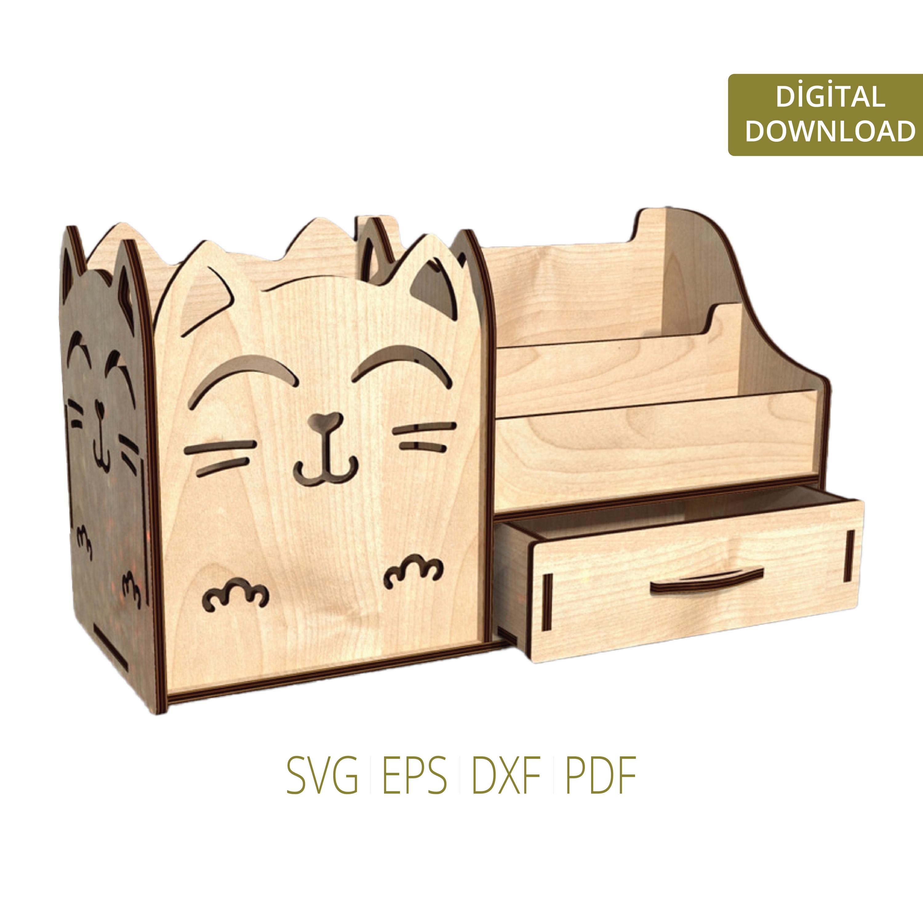 Cute Cat Pencil Case Svg | Pencil Organizer Svg | Laser Cut Svg | Laser ...