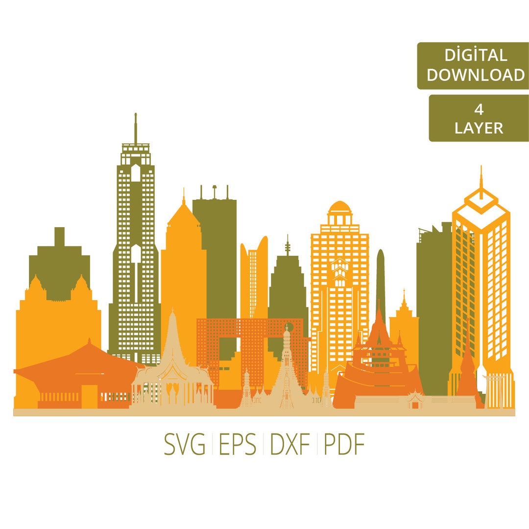 Bangkok 4 Layer Svg | Bangkok Skyline Svg | Layered City Svg | Laser ...