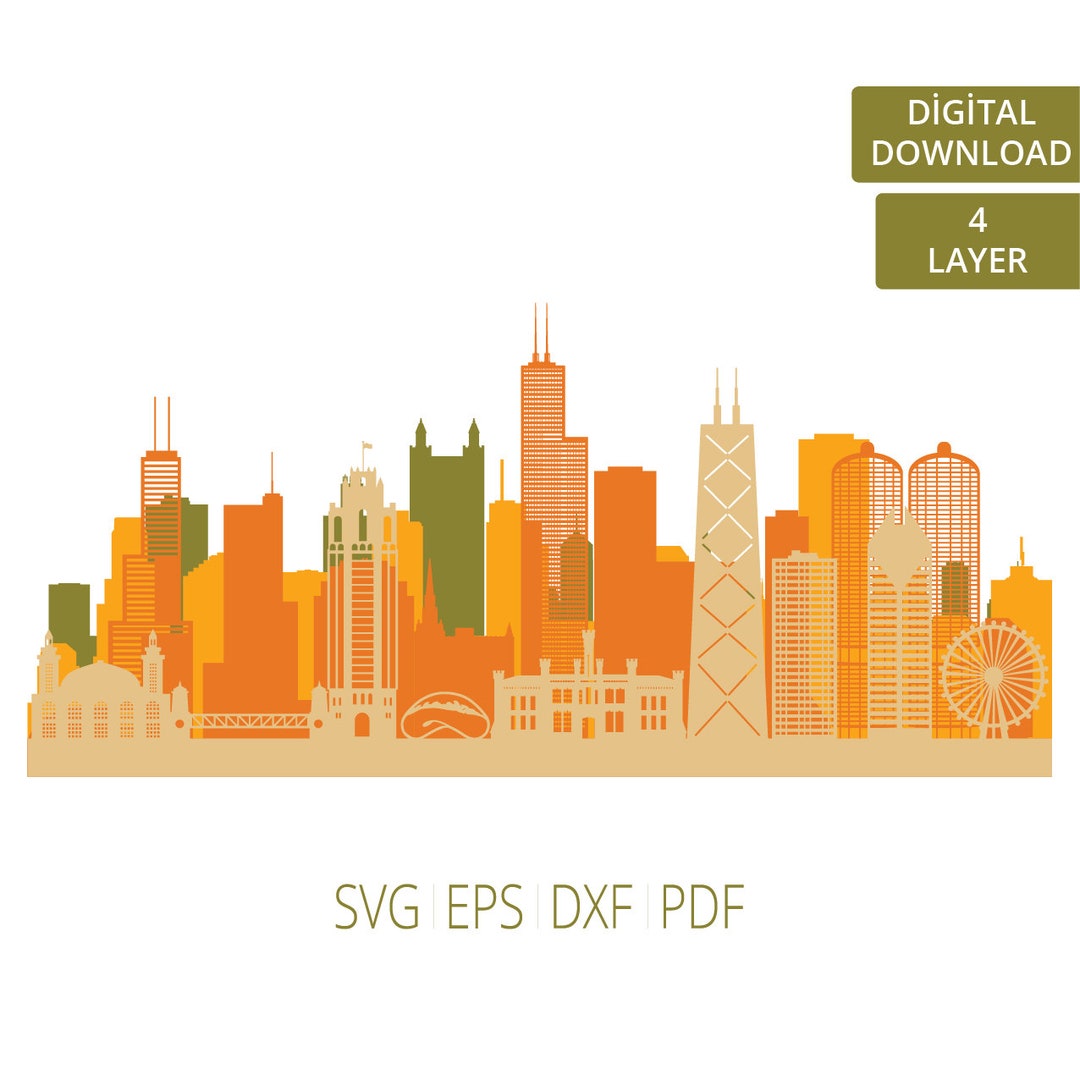 Chicago 4 Layer Svg | Chicago Skyline Svg | Layered City Svg | Laser ...