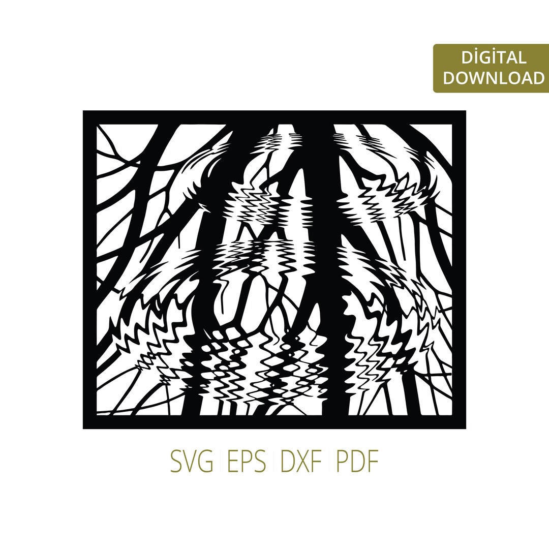 Illusion Tree Svg | Trees Reflection Svg | Illusion Decor Laser Cut Svg ...