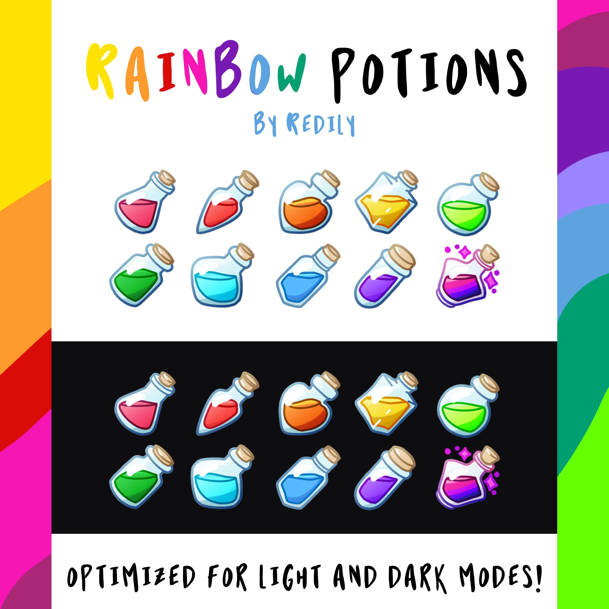 Potion Badges X10 - Rainbow Vial, Bottle, Flask Sub/cheer Bit Badges ...