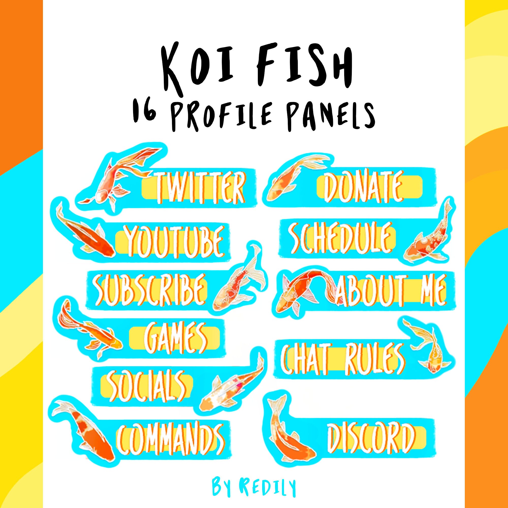 16 Twitch Profile Panels - Koi Fish - Unique Design for Each Panel! - Etsy
