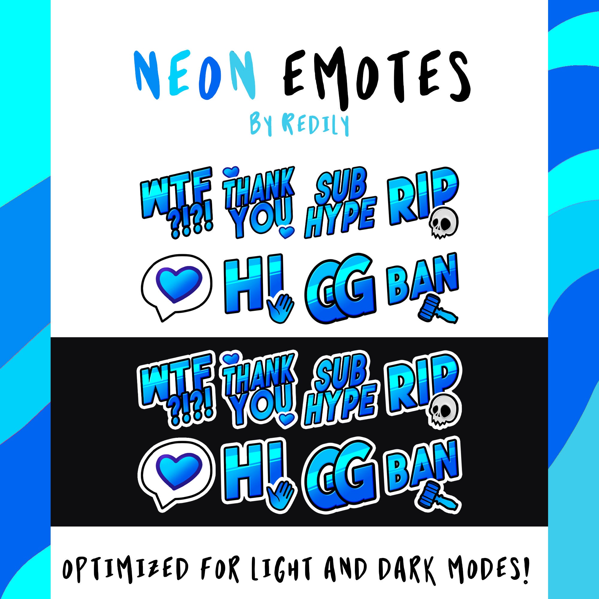 Blue Neon Emotes X 8 - Pack for Twitch - GG - WTF - Thank You - Sub ...