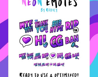 Digital 8 x Neon Emotes Pack for Twitch Drawing & Illustration Art ...