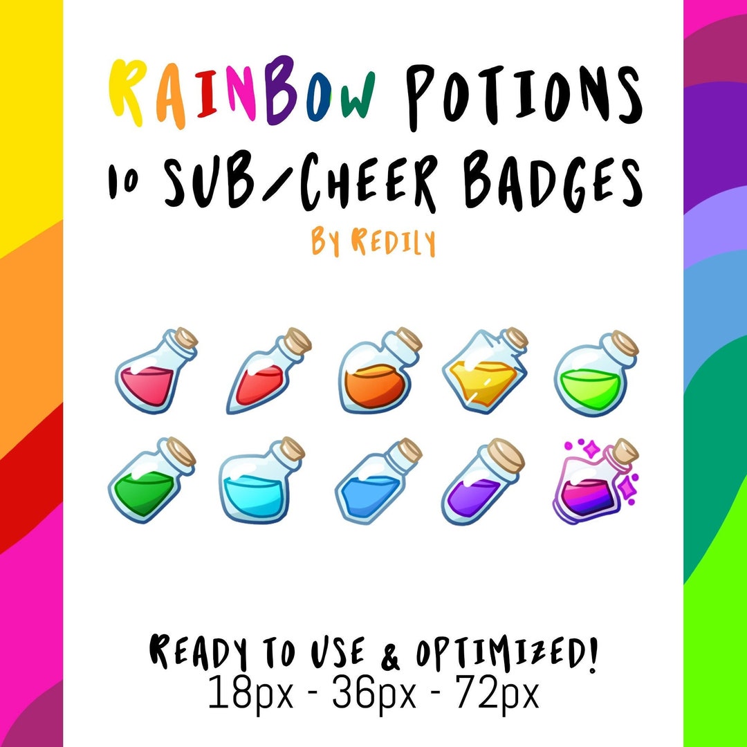 Potion Badges X10 - Rainbow Vial, Bottle, Flask Sub/cheer Bit Badges ...