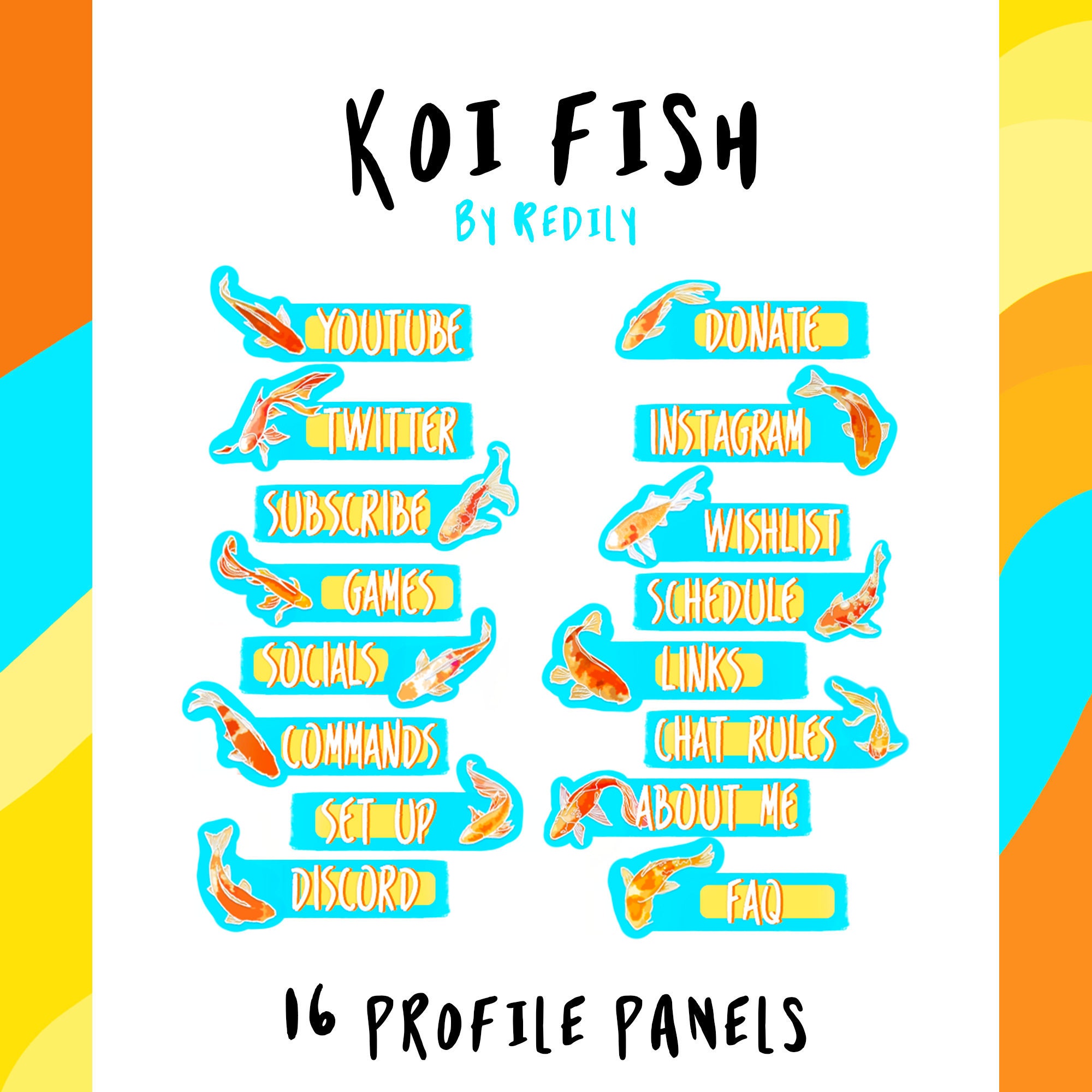 16 Twitch Profile Panels - Koi Fish - Unique Design for Each Panel! - Etsy
