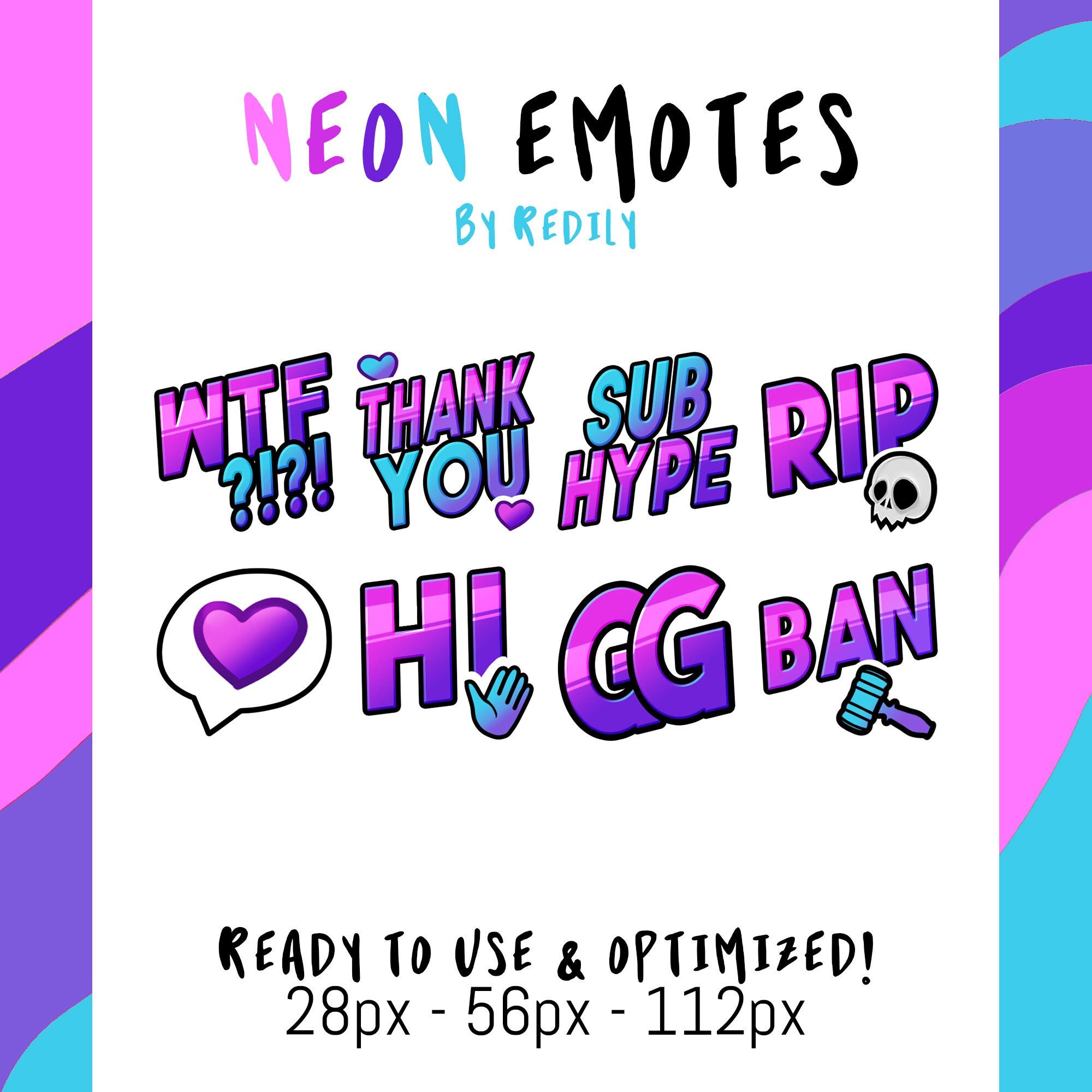 Digital 8 x Neon Emotes Pack for Twitch Drawing & Illustration Art ...