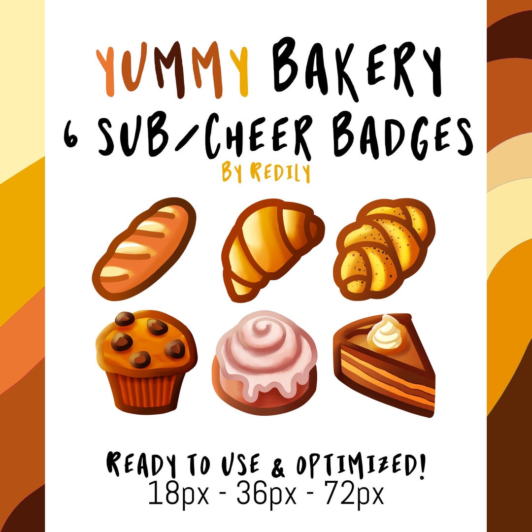 6 Yummy Bakery Sub / Cheer Bit Badges for Twitch, Youtube and More! - Etsy