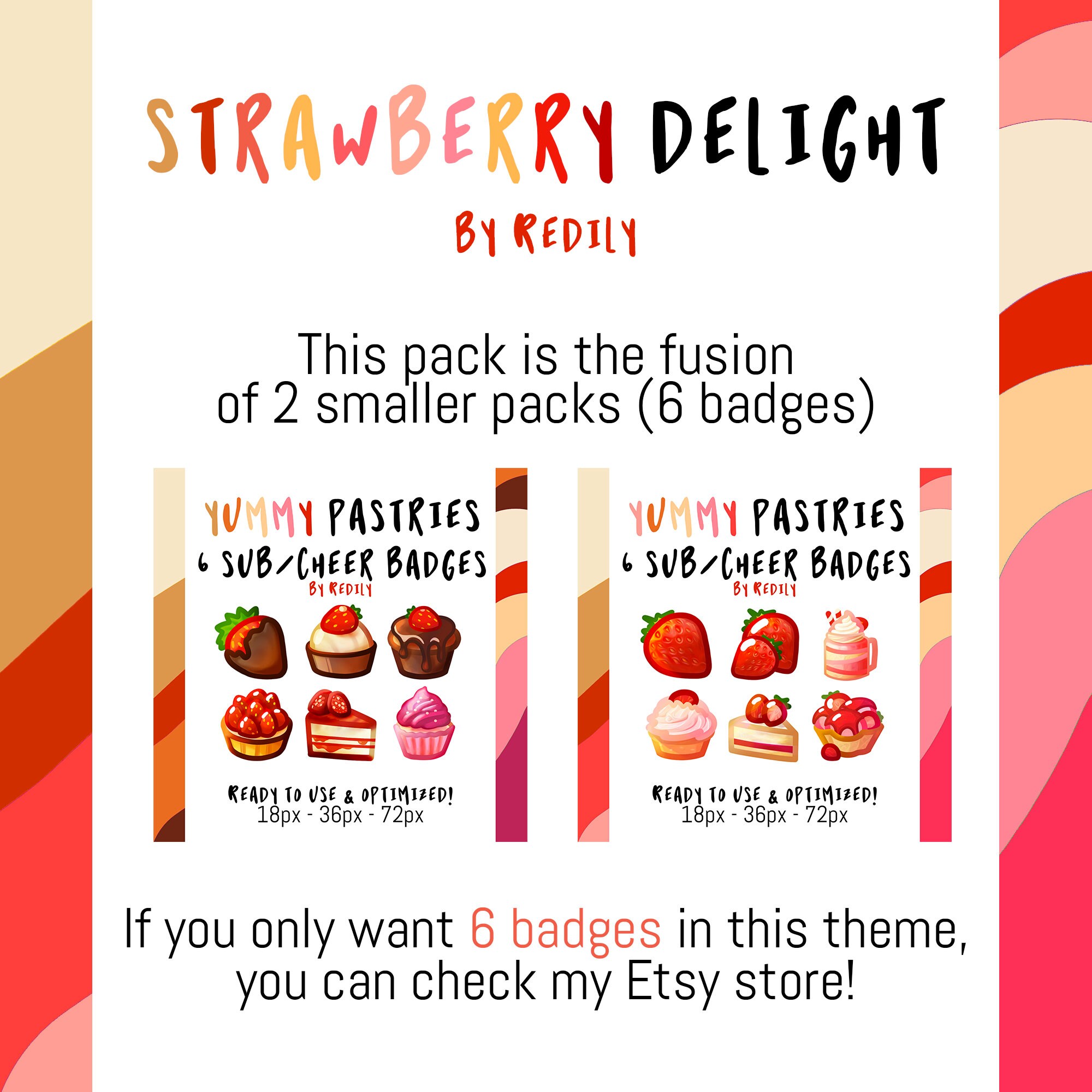 Strawberries Delights - 12 Yummy Sub / Cheer Bit Badges for Twitch ...