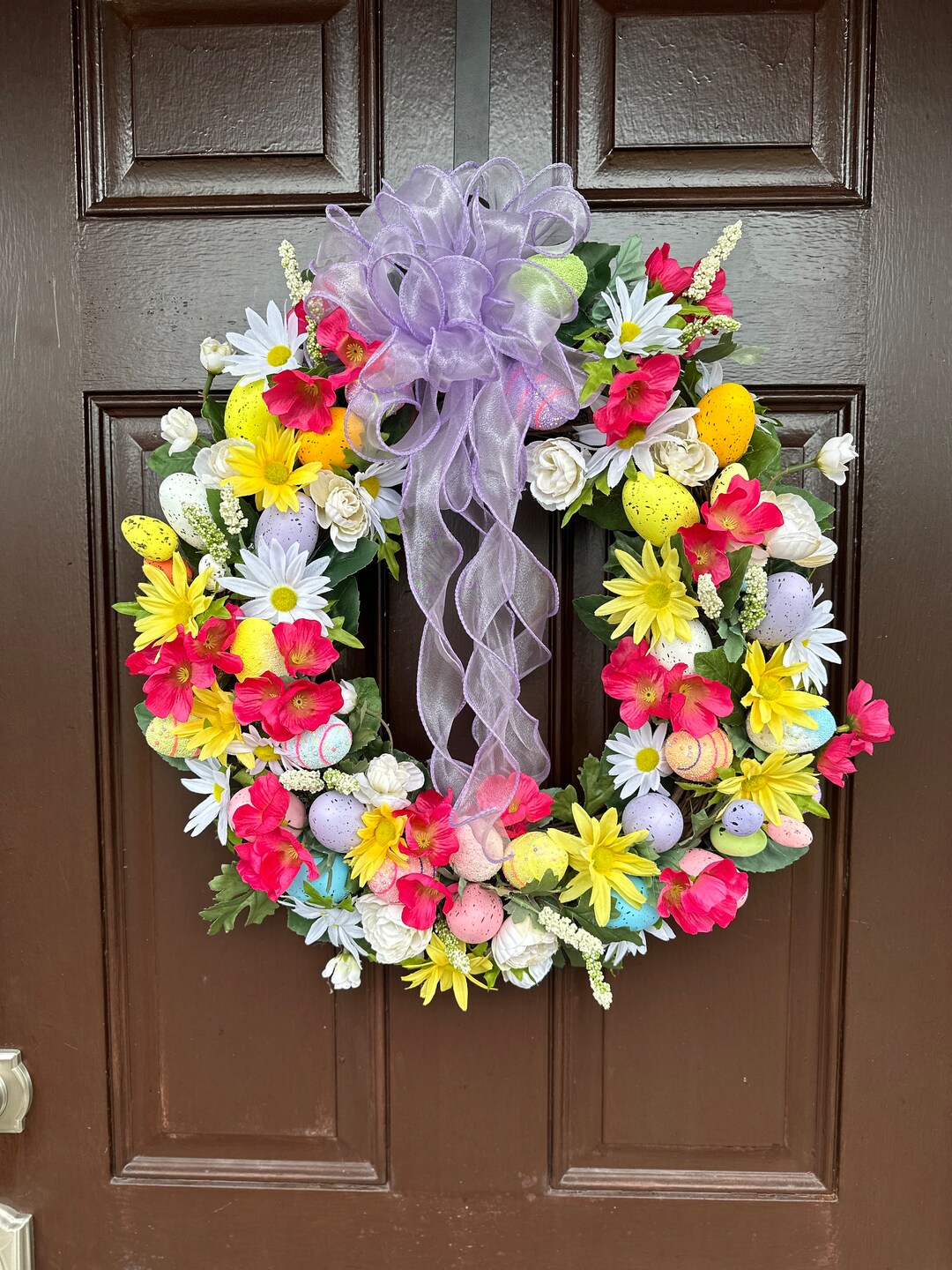 Spring Egg Wreath, Large Grapevine Easter Egg Wreath, Ribbon Spring ...