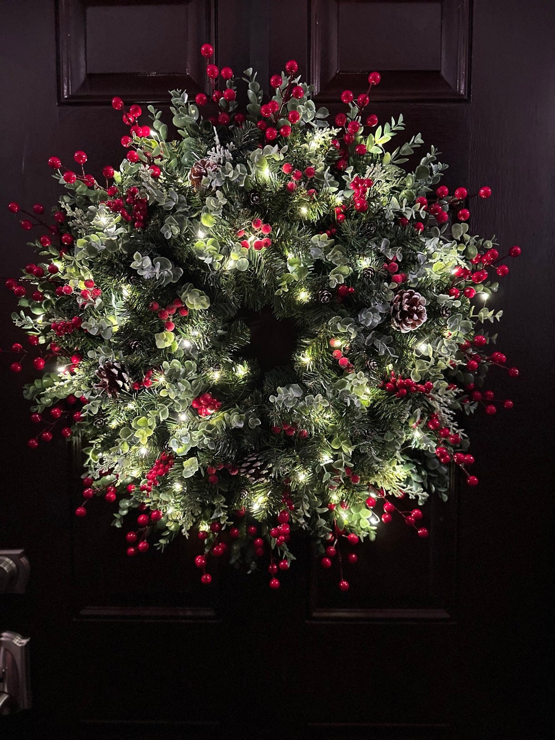 Very Merry Berry Holiday Wreath, Large Festive Wreath, Holiday Light ...