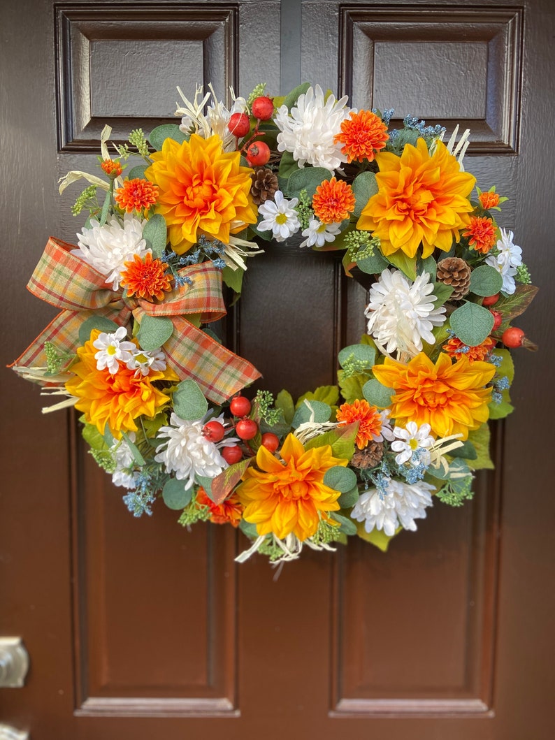 Autumn Foliage Wreath, Fall Floral Wreath, Large Door Grapevine Wreath ...