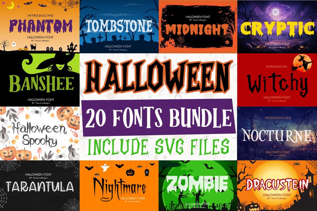 Halloween Font Bundle, Spooky Letters, 20 Halloween Fonts, Fonts Svg ...