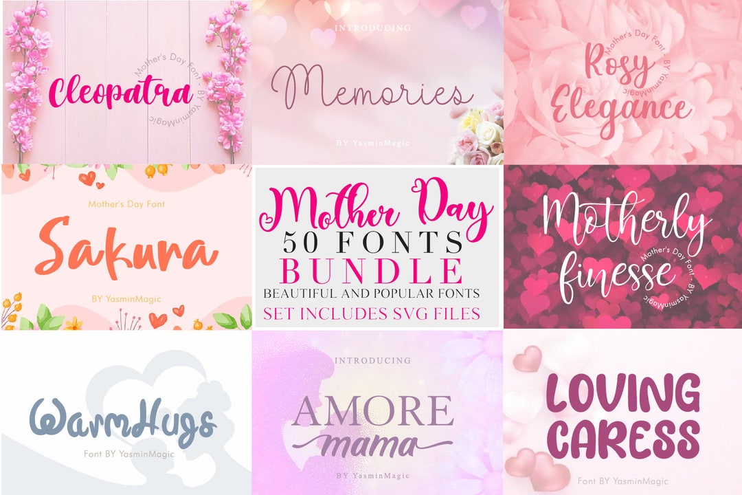 Mother Day Font Bundle Svg, Handlettered 50 Font Bundle Svg ...