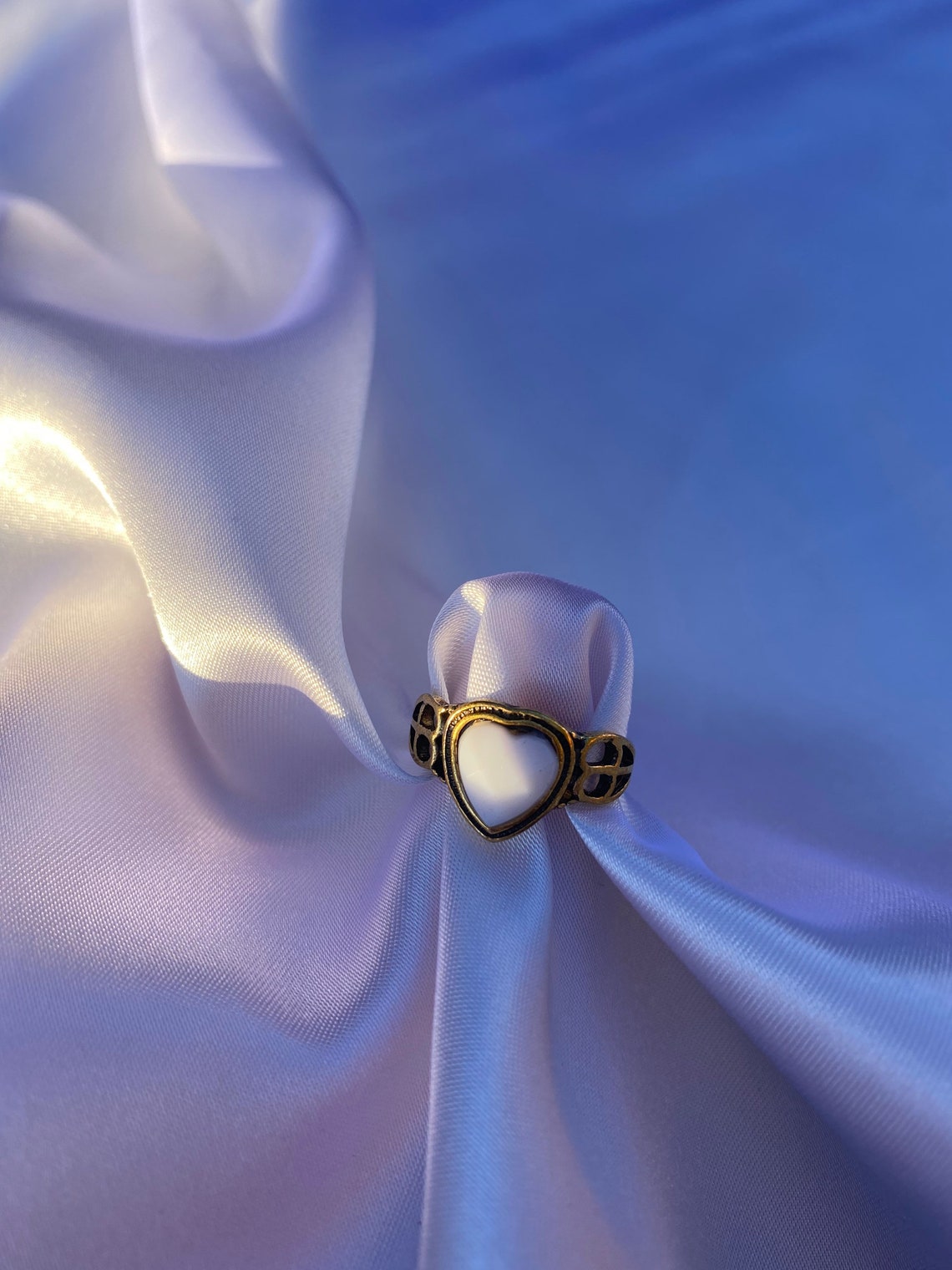 Gold Heart Ring Love Heart Ring Cute Heart Ring Pearl Ring - Etsy