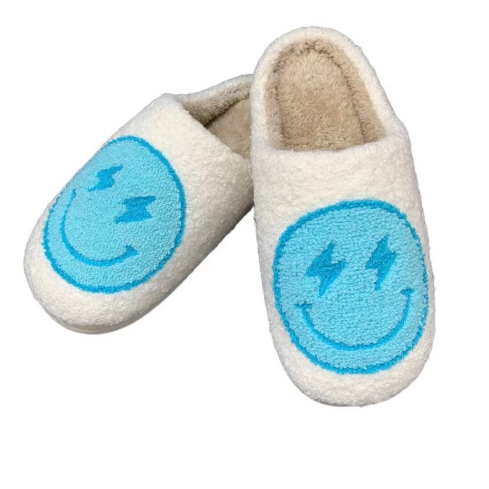 Pink/blue Smiley Face Slippers Lighting Bolt Slippers - Etsy