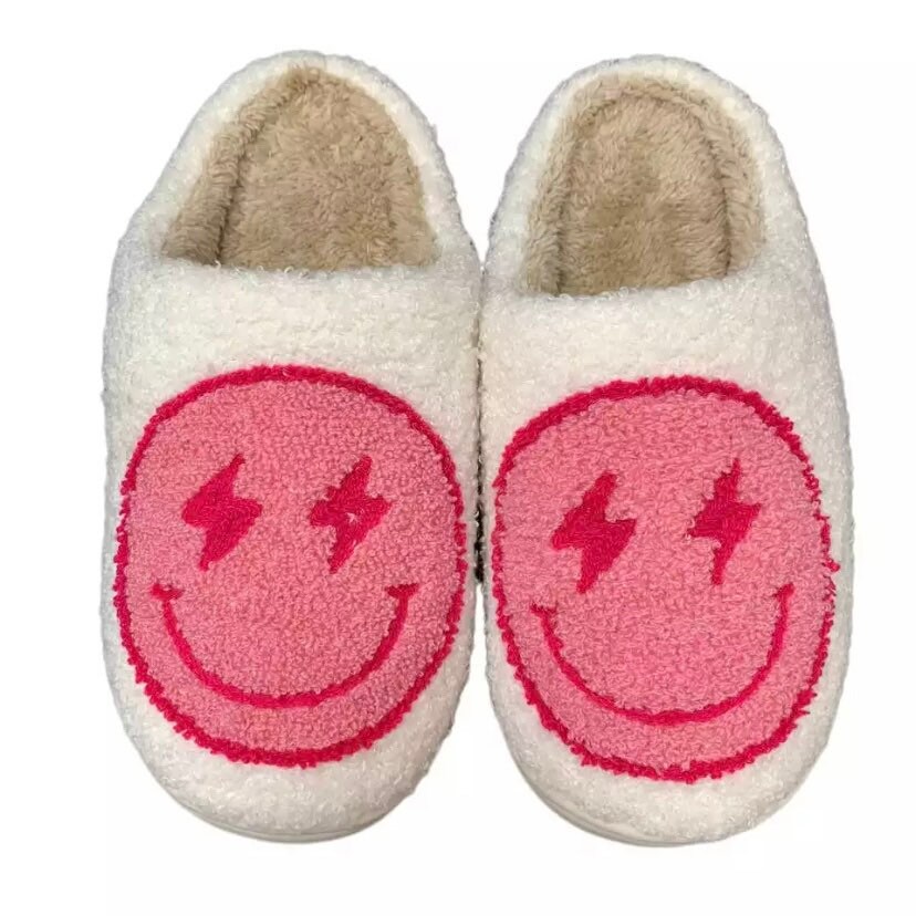 Pink/blue Smiley Face Slippers Lighting Bolt Slippers - Etsy