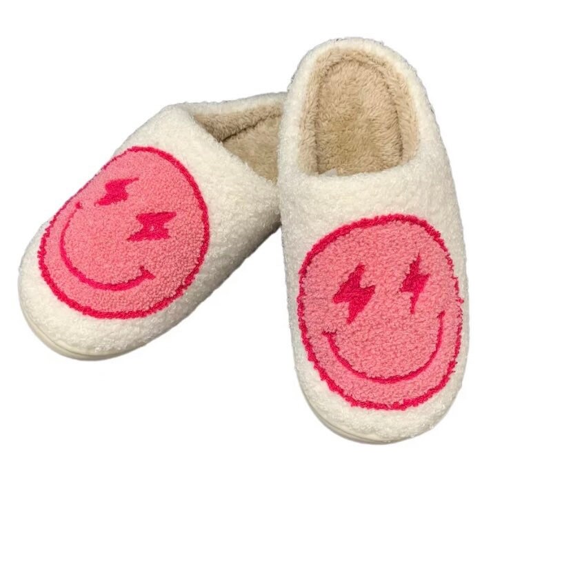 Pink/blue Smiley Face Slippers Lighting Bolt Slippers - Etsy