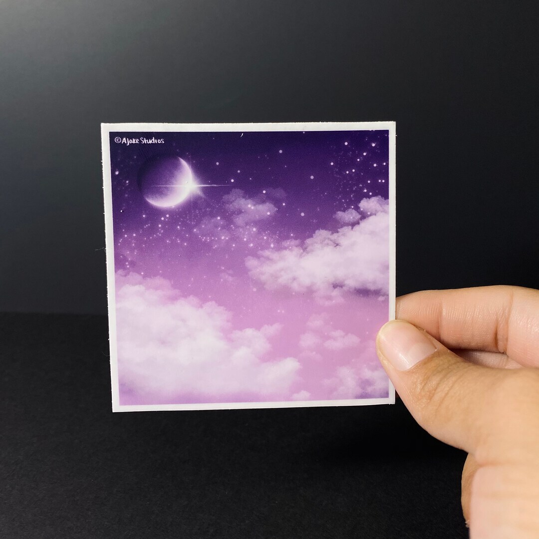 Cloudy Pink Night Moon Sticker Water Resistant Weatherproof Matte Vinyl ...