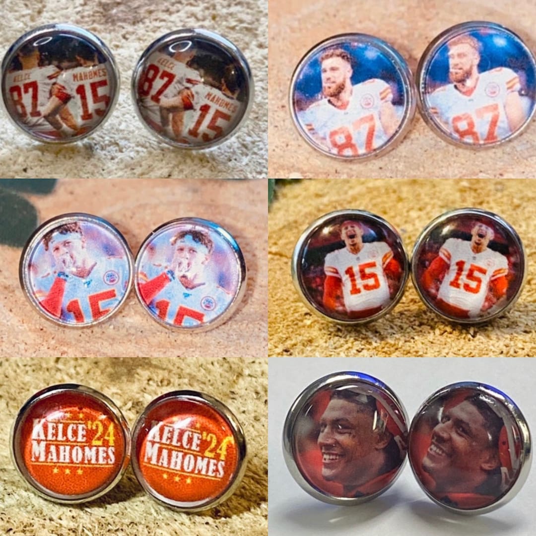 12mm Travis Kelce Patrick Mahomes Stud Earrings, Kansas City Chiefs ...