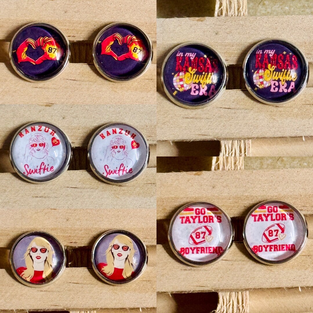 Travis Kelce and Taylor Swift 12mm Earrings, Swifty Gifty, Chiefs Fan ...