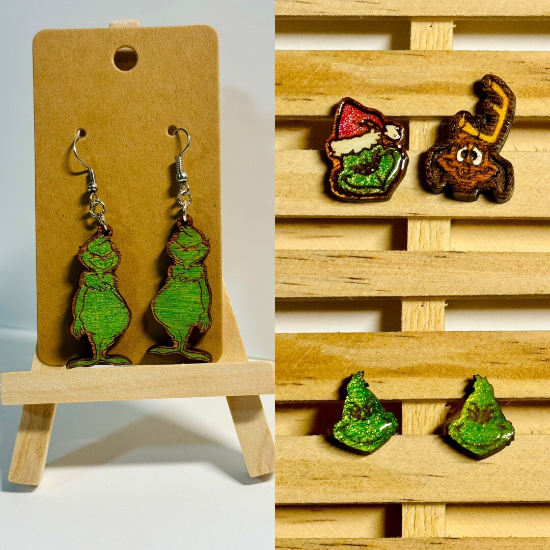 Grinch Earrings, Grumpy Christmas Guy, Max Studs - Etsy