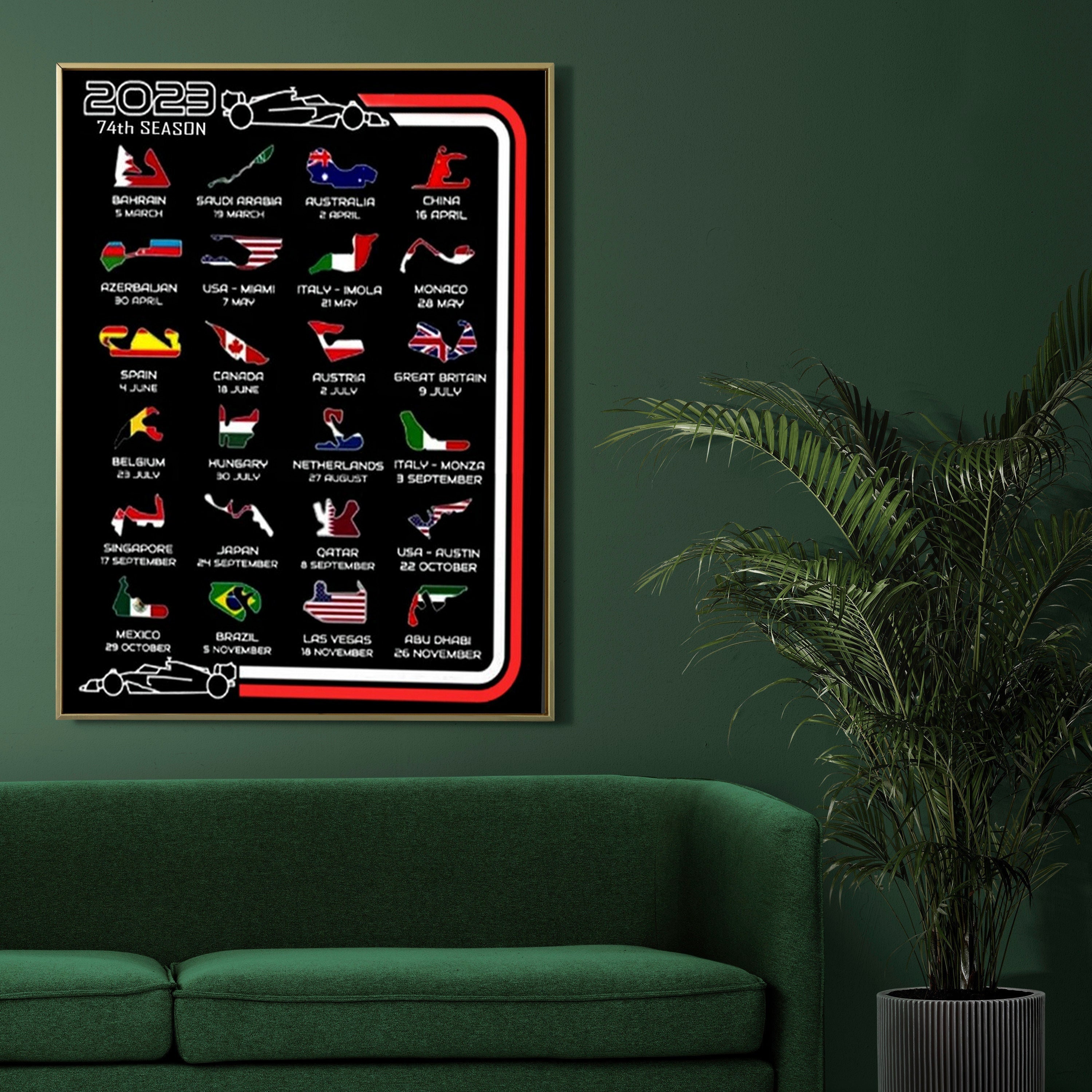 F1 2023 Calendar Poster, Formula 1 2023 Season Calendar Poster Starting ...