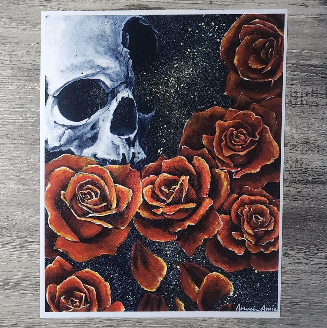 Skull and Roses Art Print 8x10" - Etsy