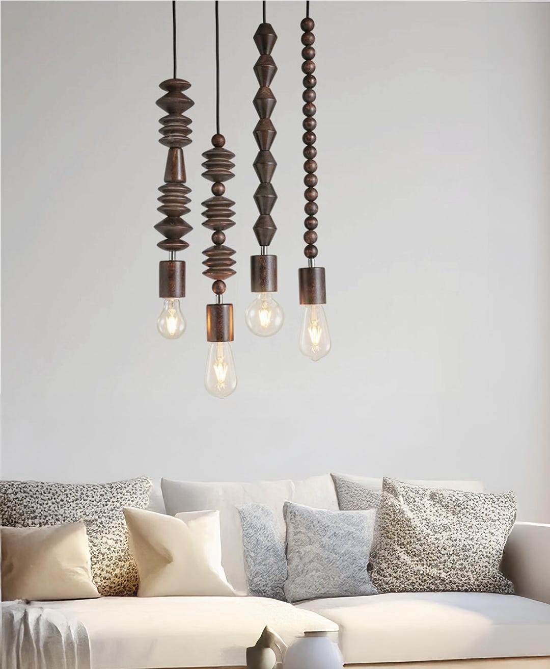 Handcrafted Wooden Pendant Light –SET OF 3 Rustic Hanging Lamp Made ...