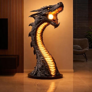 Fire-breathing Dragon Light Sculpture Gothic Home Decor, Fantasy Lamp ...