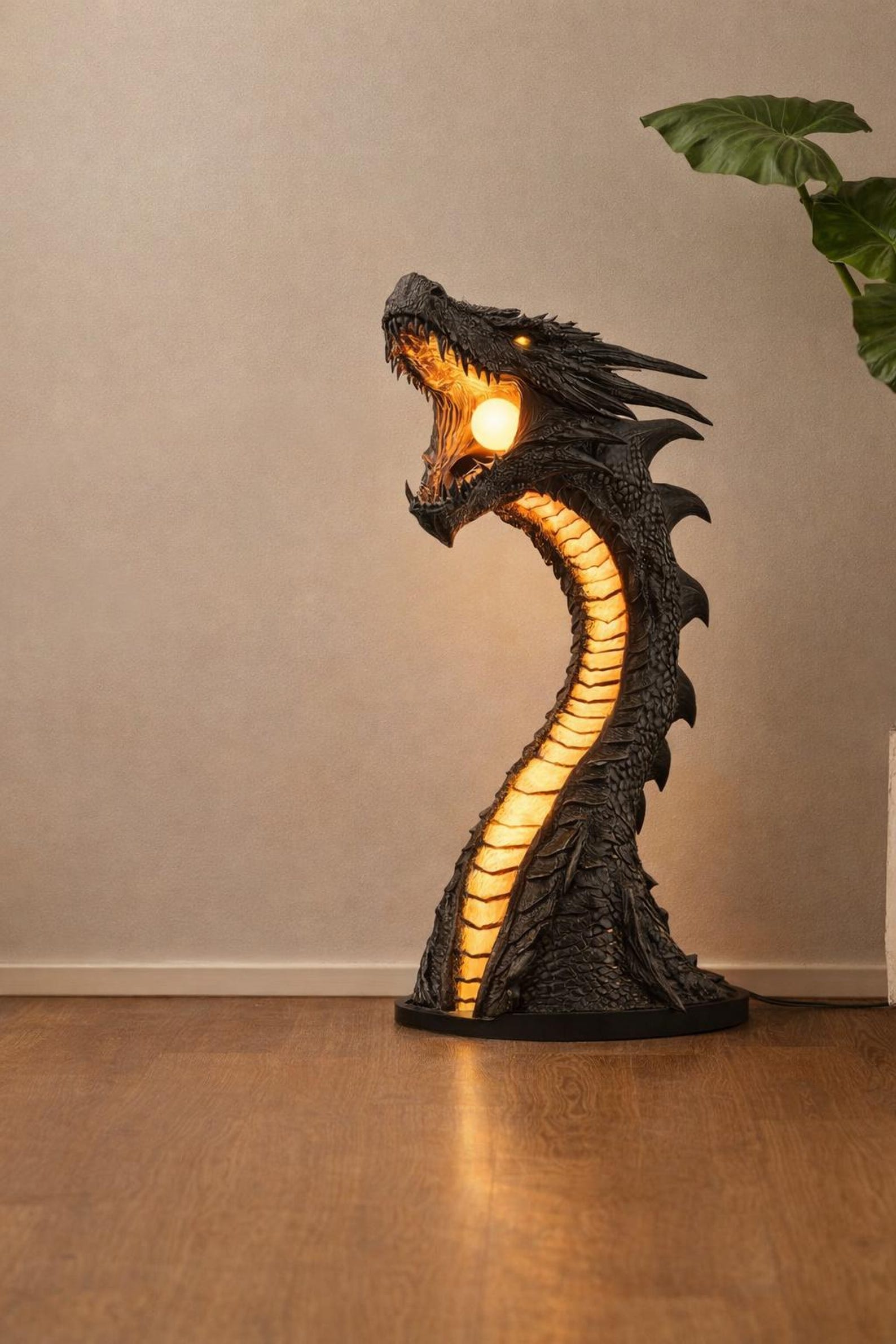 Fire-breathing Dragon Light Sculpture Gothic Home Decor, Fantasy Lamp ...