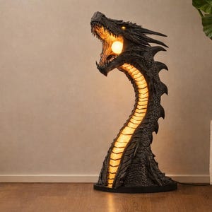Fire-breathing Dragon Light Sculpture Gothic Home Decor, Fantasy Lamp ...