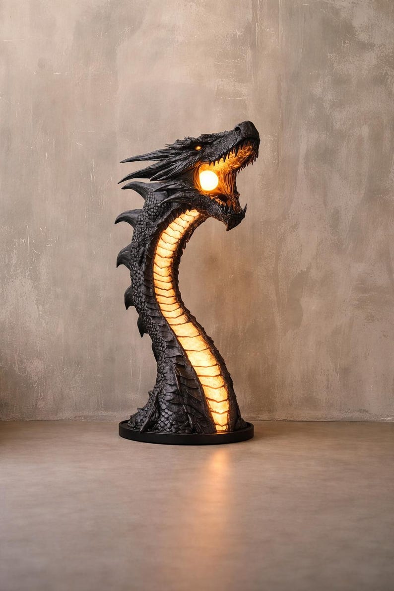 Fire-breathing Dragon Light Sculpture Gothic Home Decor, Fantasy Lamp ...