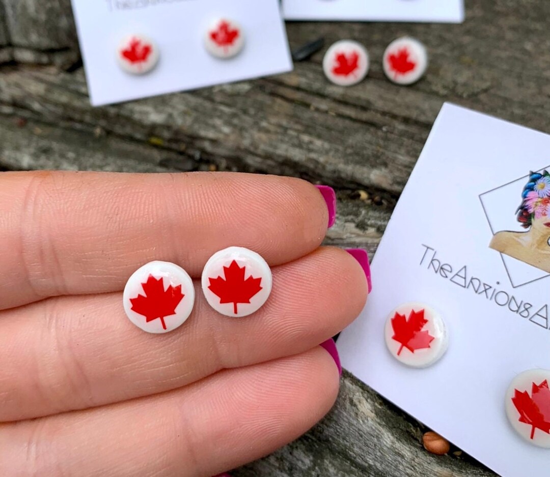 Canada Day Studs White & Red Canada Maple Leaf Earrings - Etsy