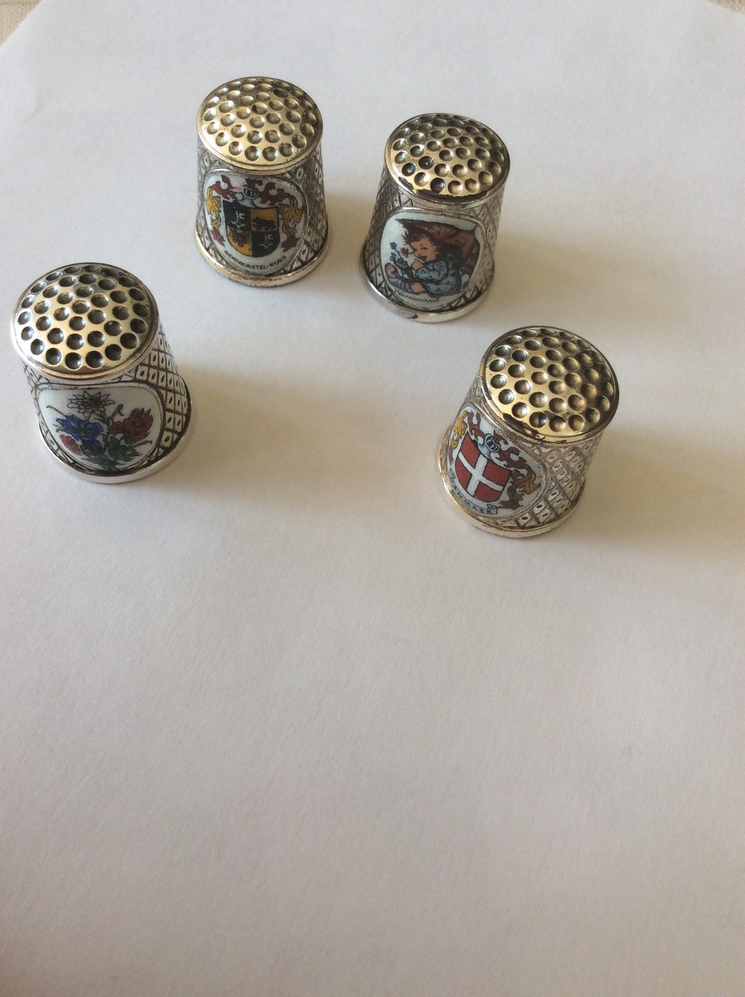 4 Collectible Thimbles Silver Plated From West Germany 1980s With One ...