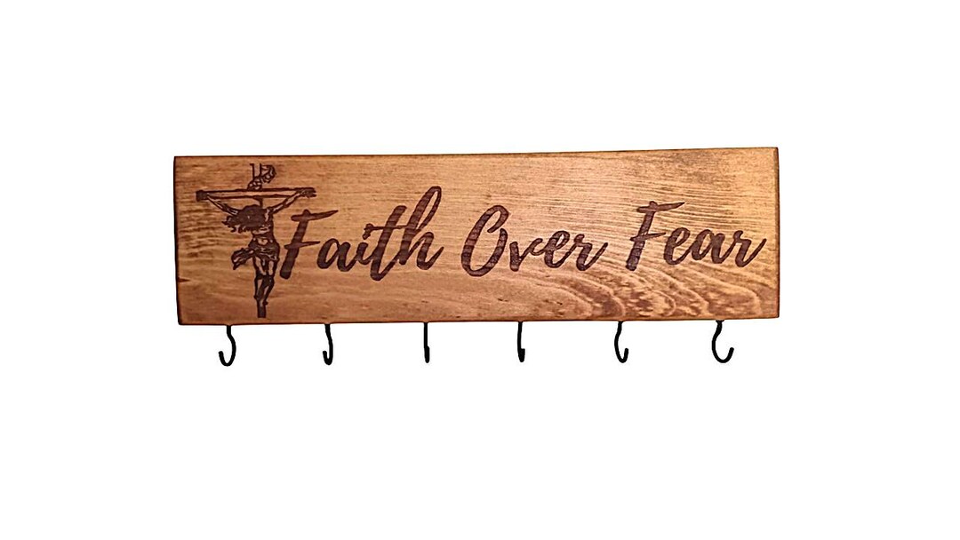 Faith Over Fear 6 Hook Key Rack Solid Wood Key Hooks, Key Hanger, Key ...