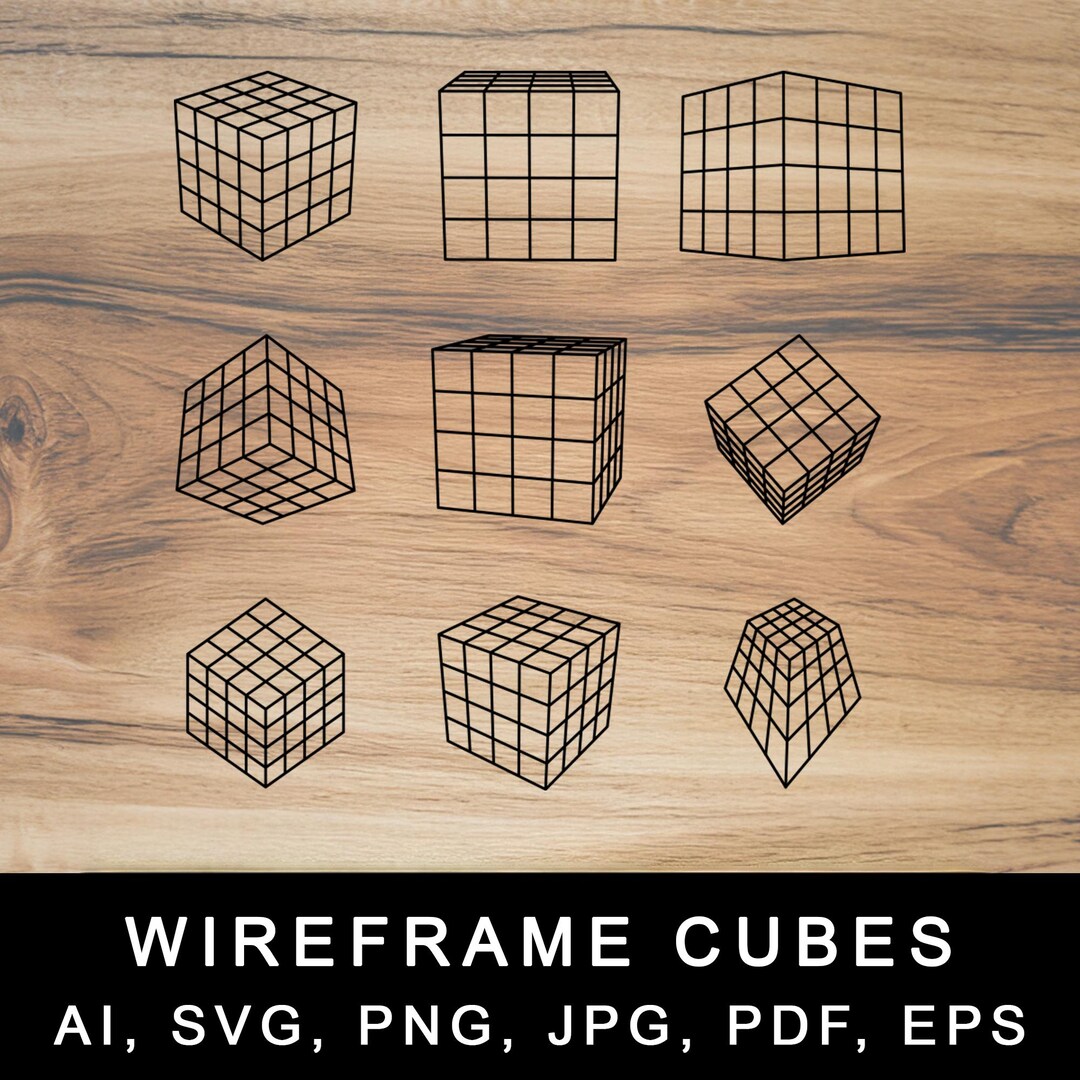 Wireframe Cubes, 3D, Outline Bundle, Ai Svg Png Dxf Eps Pdf Jpg ...