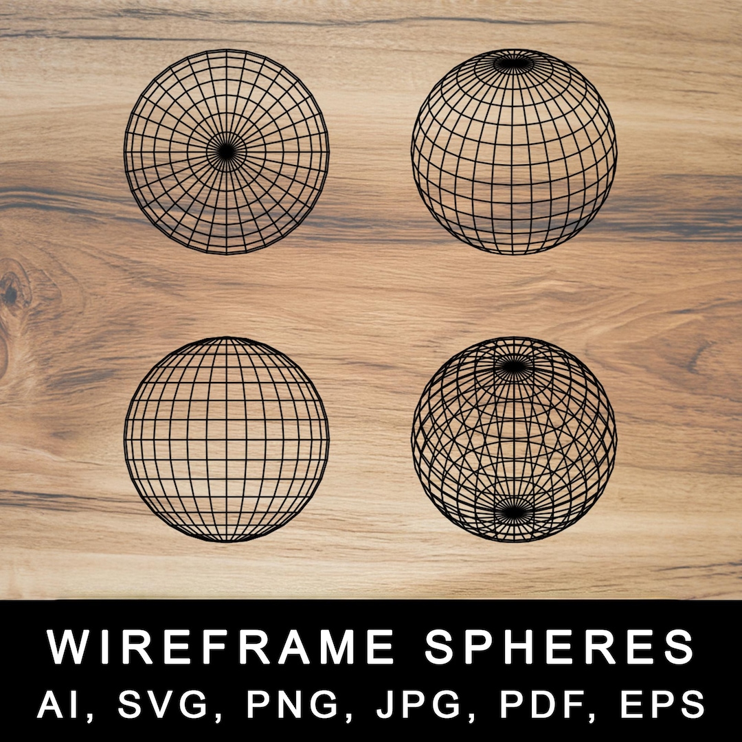 Wireframe Sphere Digital Bundle, 3D Grid Outline (SVG, PNG, PDF) - Etsy