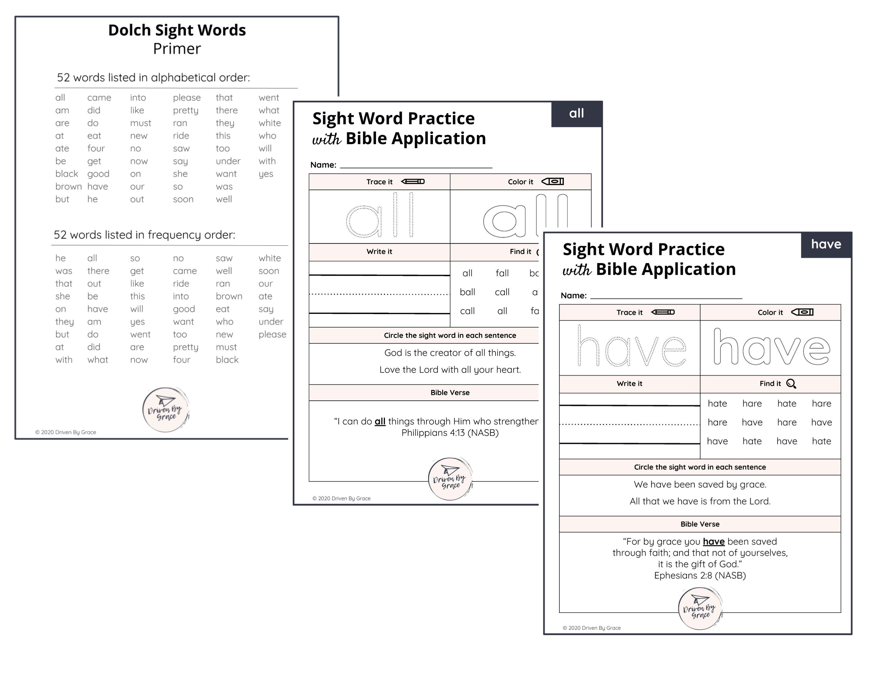 92 Sight Words With Bible Lesson Worksheets BUNDLE Pre-k & - Etsy