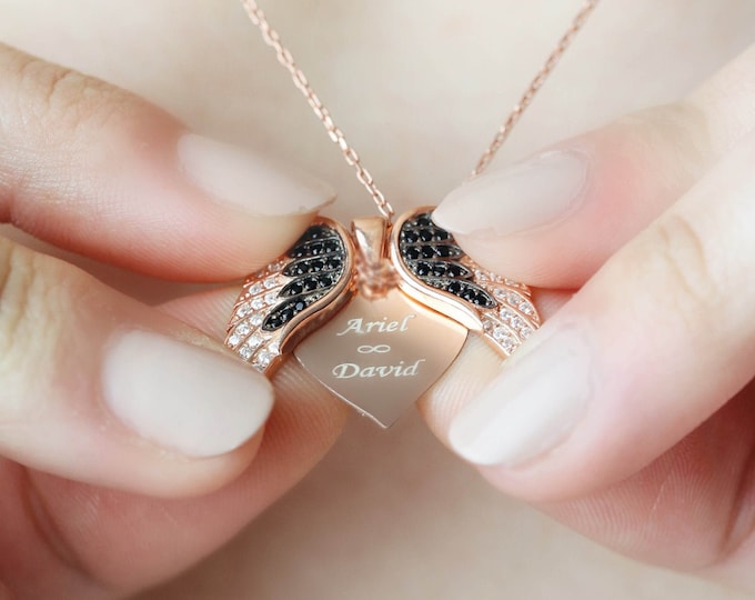 Angel Wings Necklace Wings Name Necklace Valentines Gift - Etsy