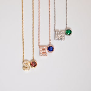 Personalized Initial Birthstone Necklace, Pave Letter Necklace, Custom ...