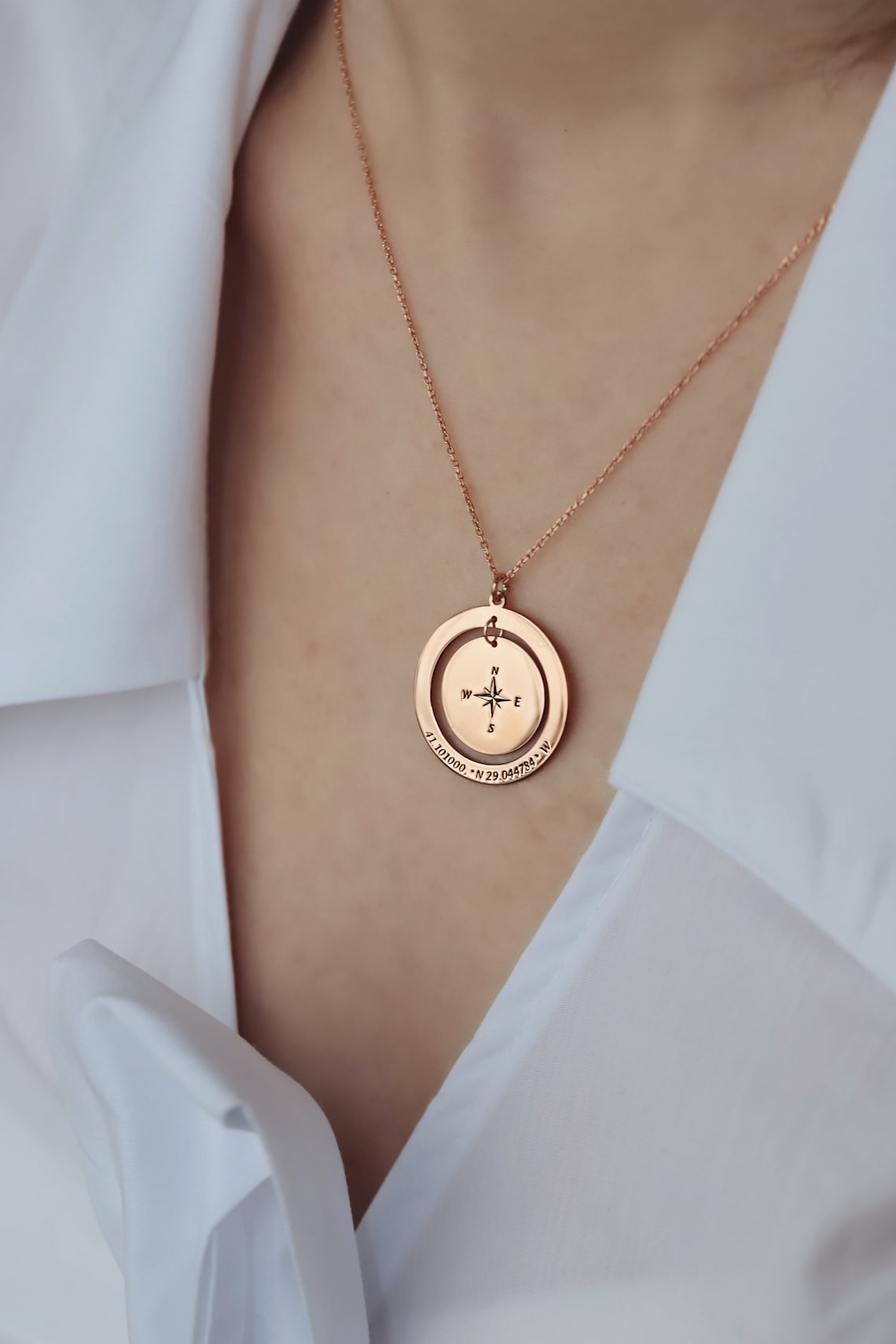 Personalized Compass Necklace , Engraved Compass Necklace , Coordinate ...