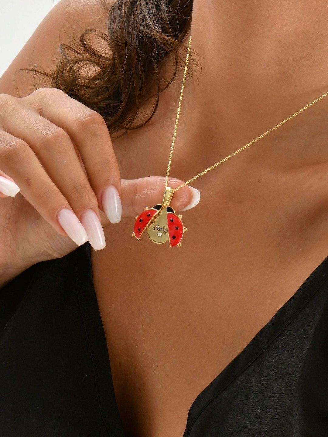 Ladybug Wing Pop-up Necklace , Ladybug Necklace , Hidden Engraved ...