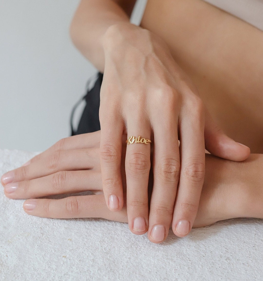 Initial Name Ring,14k Solid Gold Name Ring,silver Ring for Woman - Etsy