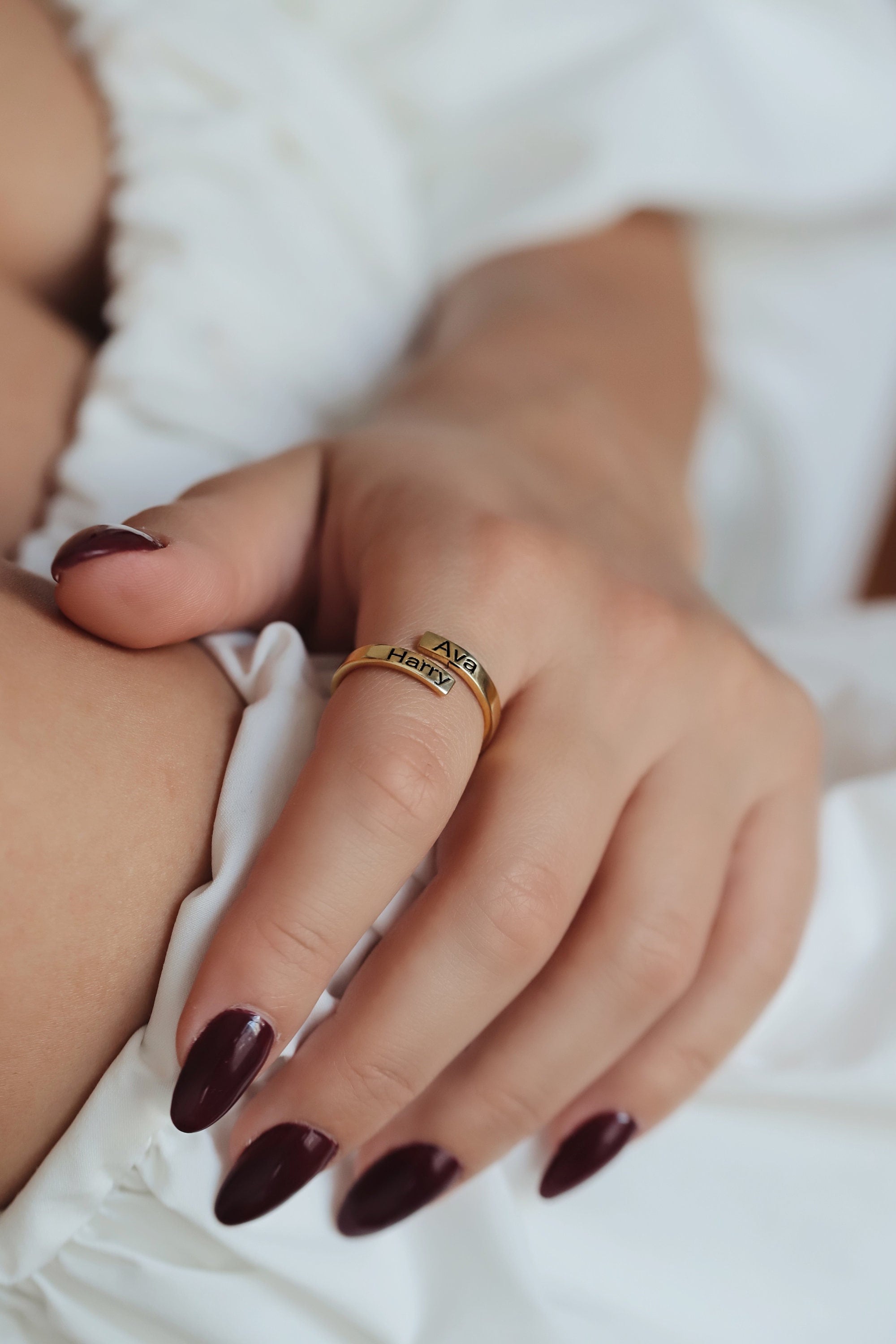 Angel Name Ring , Hug Ring , Double Name Ring , Gift for Woman ...