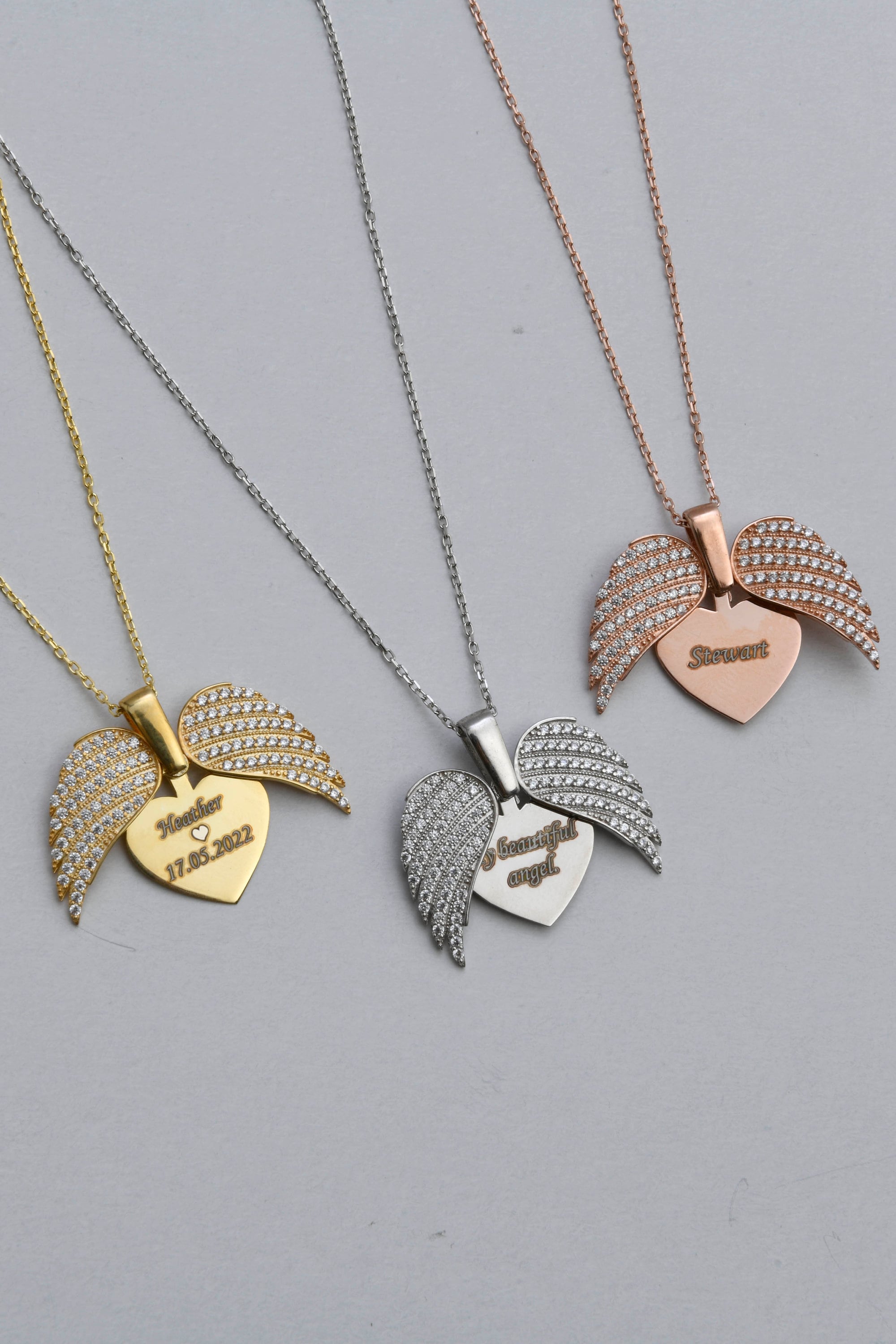 White Stone Angel Wings Necklace Guardian Angel Wing - Etsy